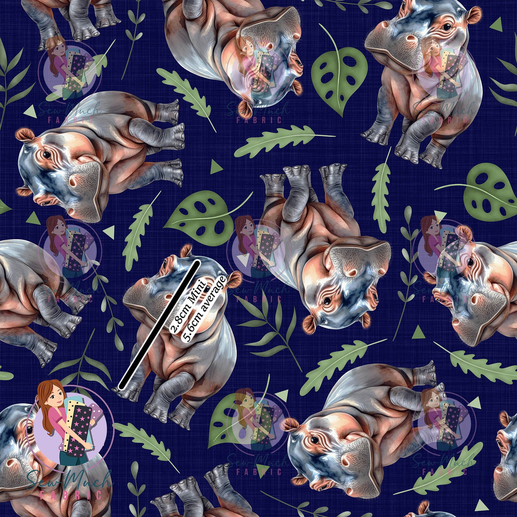 Hippo Navy | Woven | Retail | Average Scale – Sew Much Fabric Australia