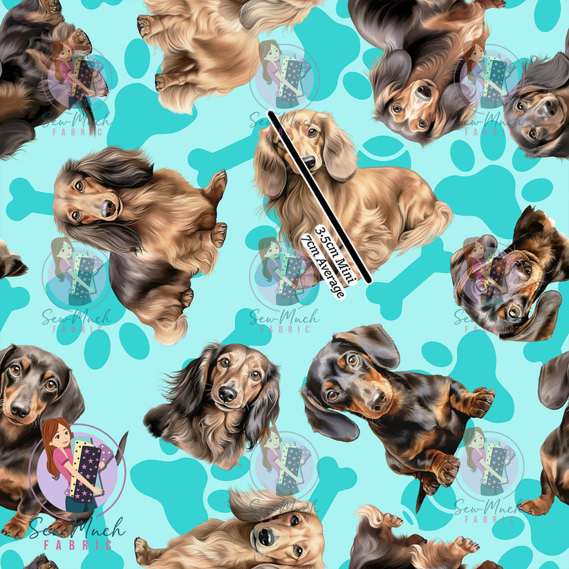 Dachshund Teal | Woven | Retail | Average Scale – Sew Much Fabric Australia